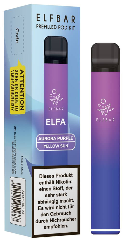 Elf Bar ELFA Aura Purple Starter Kit m. Yellow Sun Mellow 20 mg *AT ...